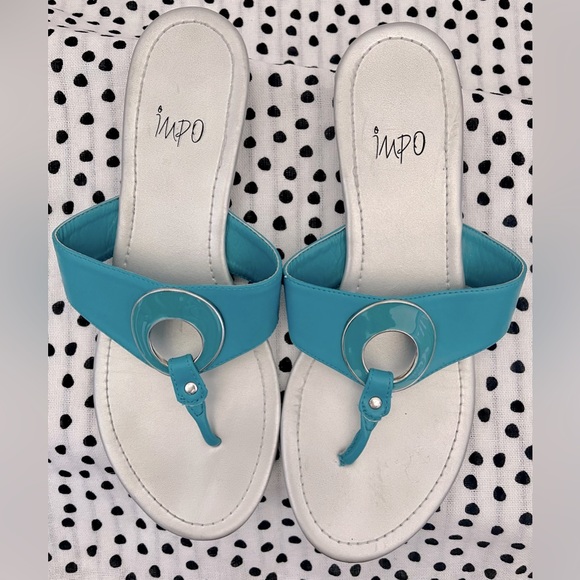 Impo | Shoes | Impo Rayna Ii Teal Wedge Thong Sandals Size 8 | Poshmark